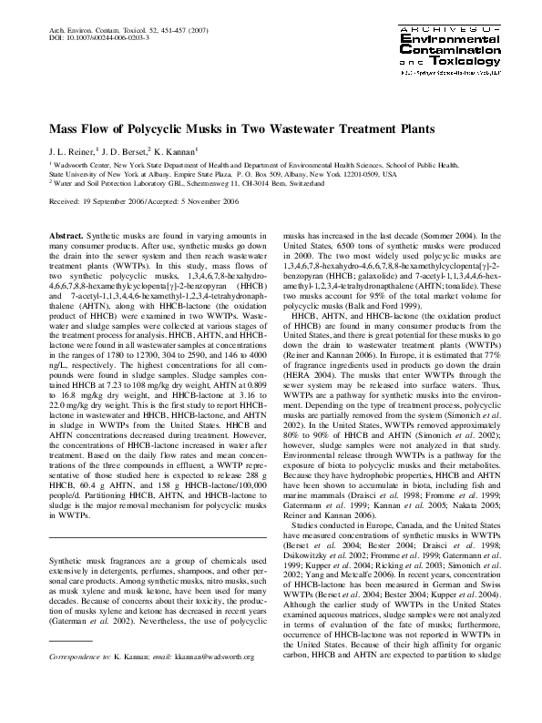 (PDF) Mass Flow of Polycyclic Musks in Two Wastewater Treatment Plants