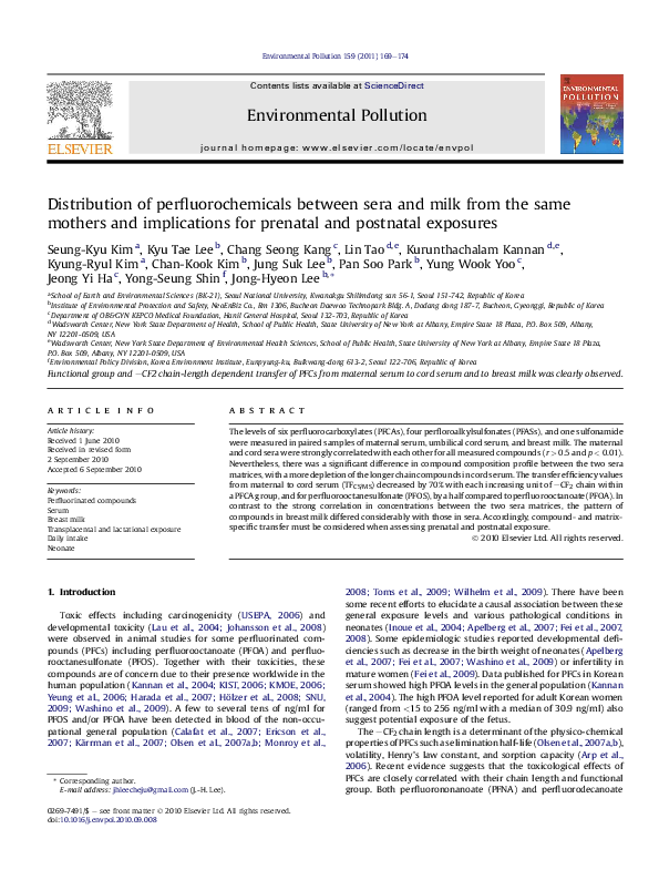 (PDF) Distribution of perfluorochemicals between sera and milk from the ...