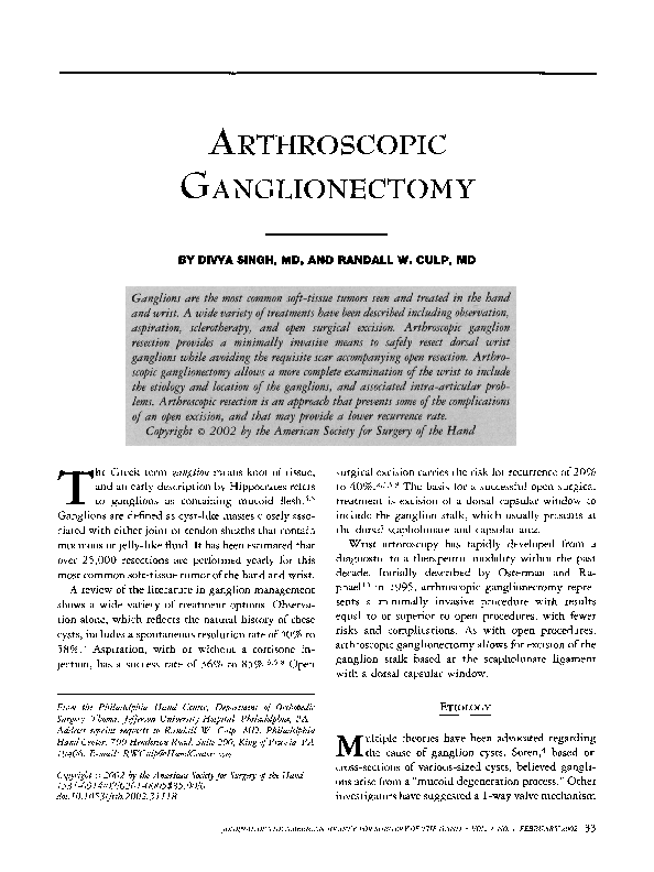 (PDF) Arthroscopic ganglionectomy