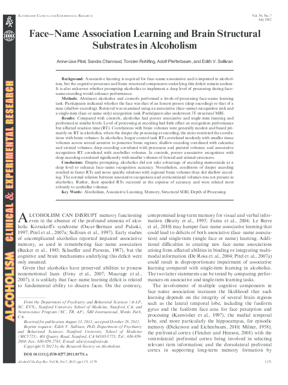 (PDF) Face-Name Association Learning and Brain Structural Substrates in ...