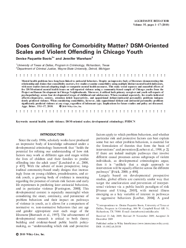 (PDF) Does controlling for comorbidity matter? DSM-oriented scales and ...