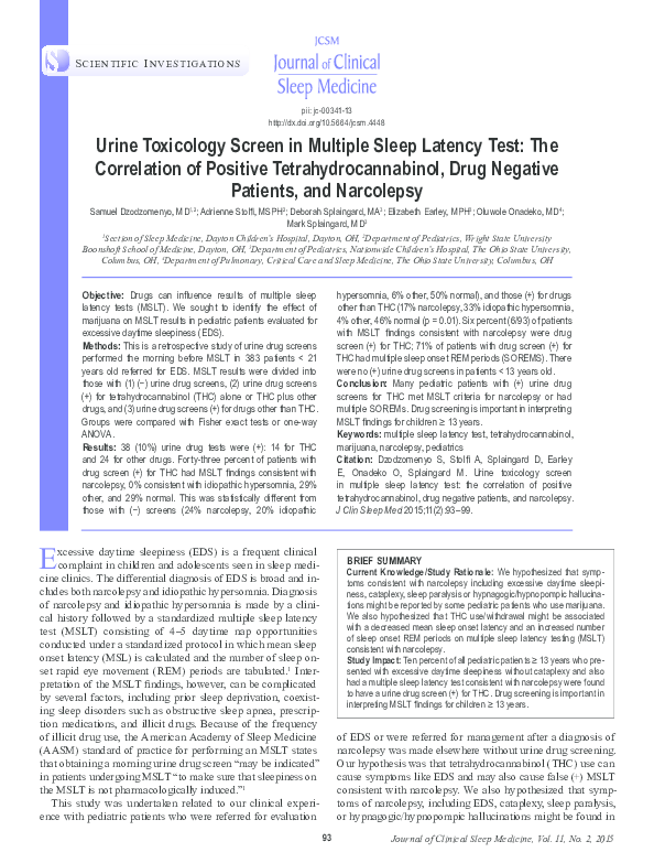 (PDF) Urine Toxicology Screen in Multiple Sleep Latency Test: The ...