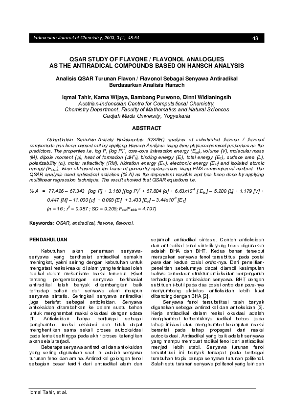(PDF) QSAR STUDY OF FLAVONE / FLAVONOL ANALOGUES AS THE ANTIRADICAL ...
