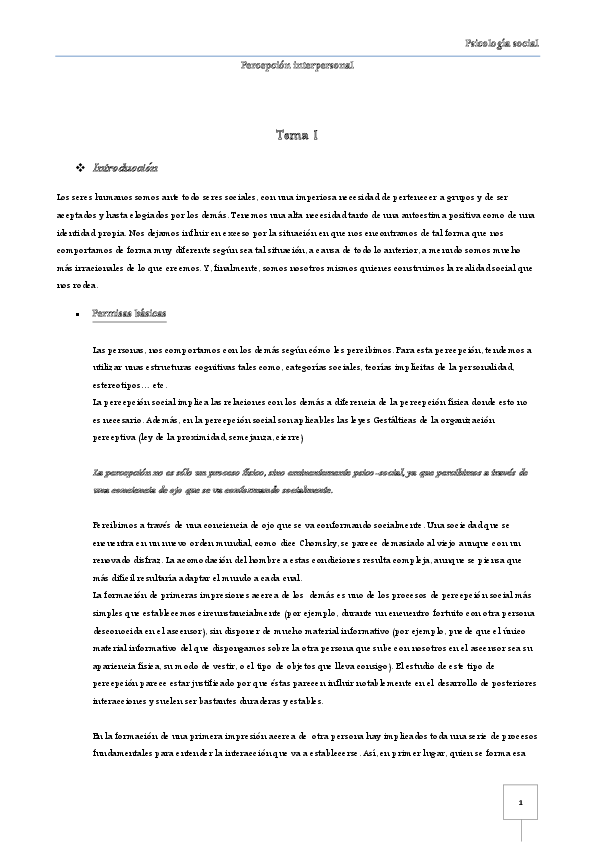 (PDF) Psicología social Percepción interpersonal Tema 1