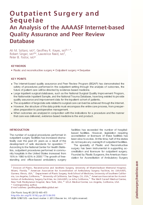 (PDF) Outpatient surgery and sequelae: an analysis of the AAAASF ...