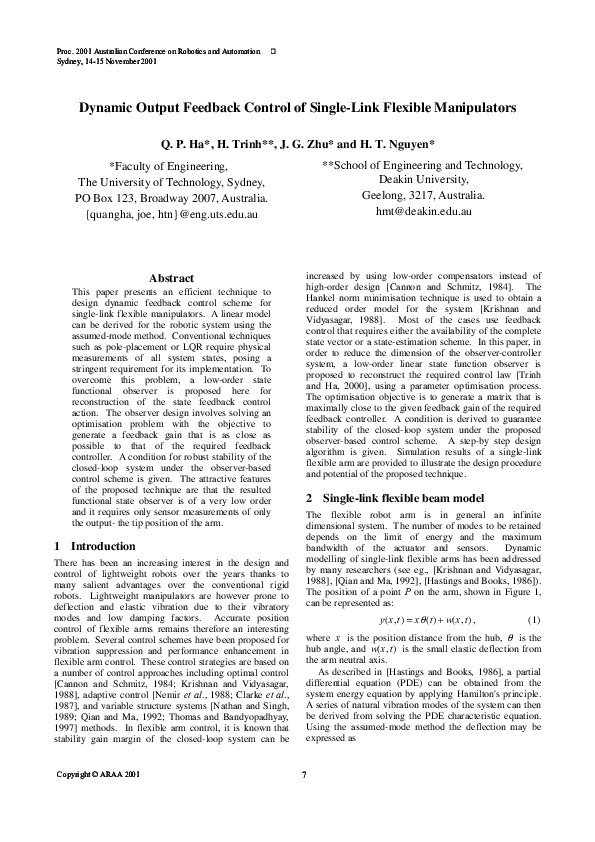 (PDF) Dynamic output feedback control of single-link flexible manipulators