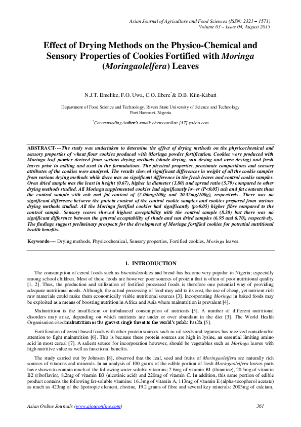 (PDF) Effect of Drying Methods on the Physico-Chemical and Sensory Properties of Cookies ...