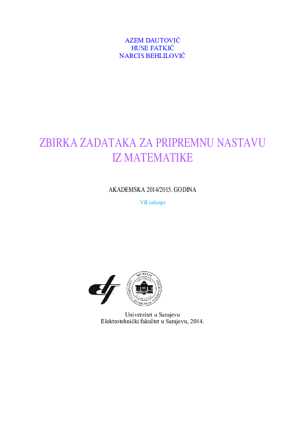 (PDF) Zbirka zadataka za pripremnu nastavu iz matematike, VII izdanje