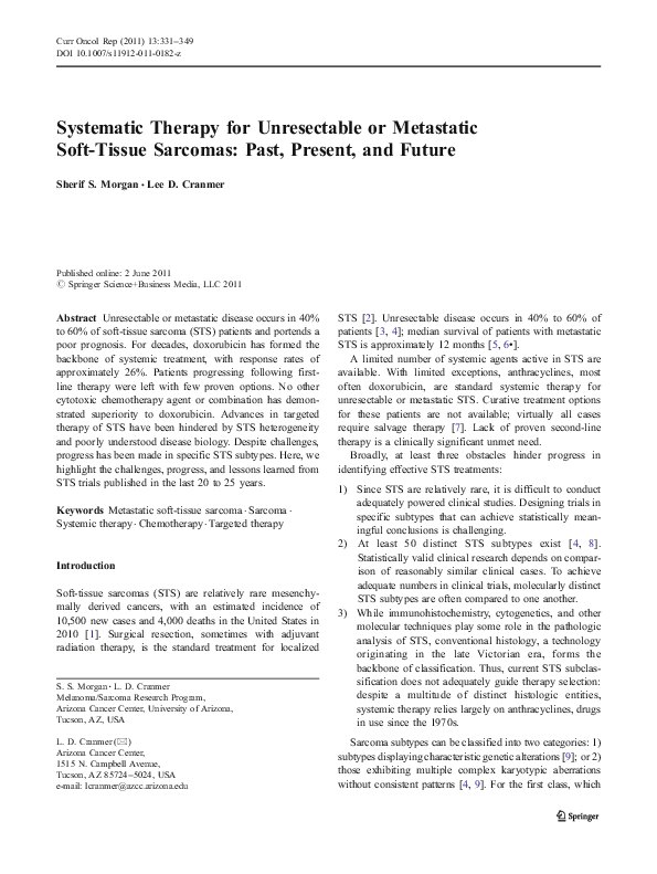 (PDF) Systematic Therapy for Unresectable or Metastatic Soft-Tissue ...