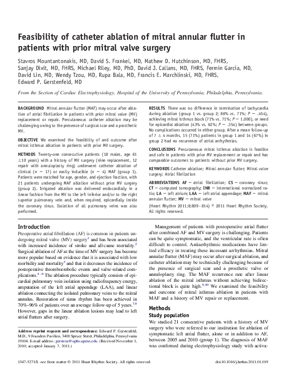 (PDF) Feasibility of catheter ablation of mitral annular flutter in ...