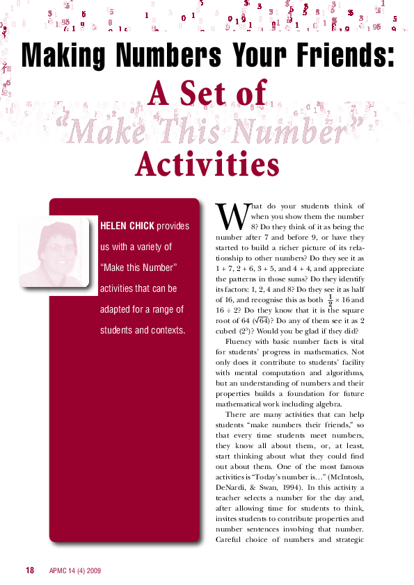(PDF) Making Numbers Your Friends: A Set of "Make This Number" Activities