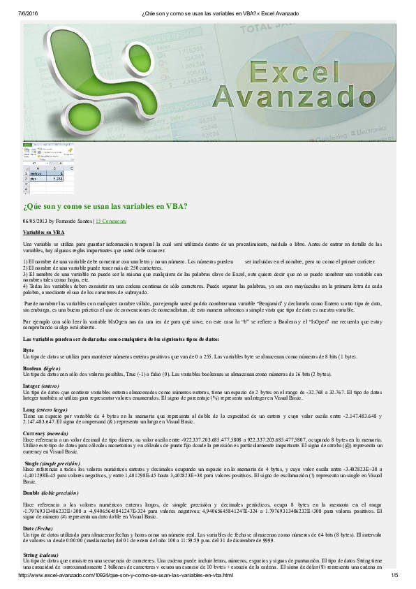(PDF) Que son y como se usan las variables en VBA Excel Avanzado
