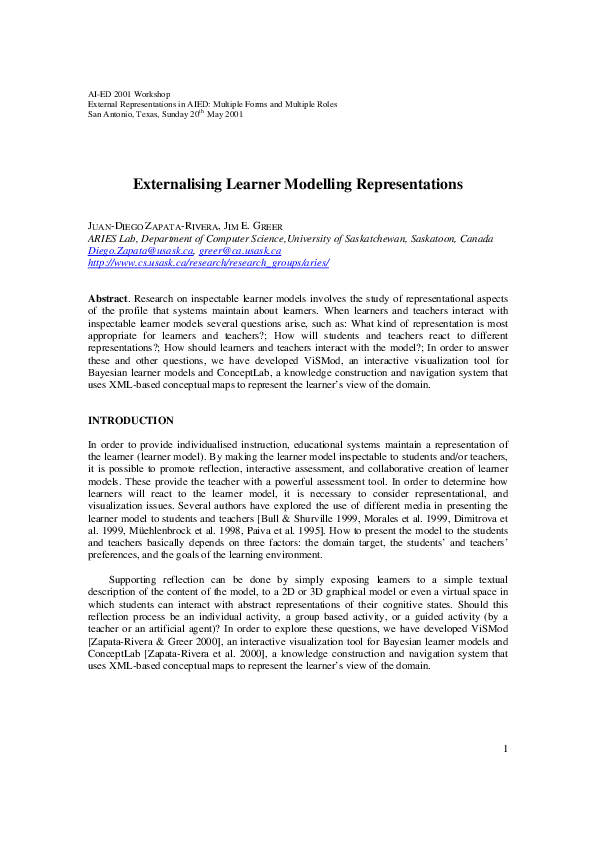 (PDF) Externalising learner modelling representations