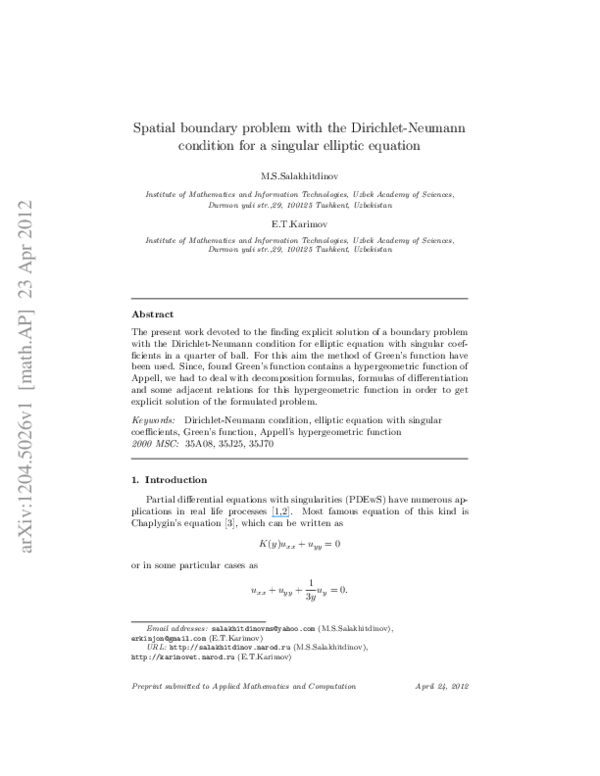 Pdf Spatial Boundary Problem With The Dirichletneumann Condition For