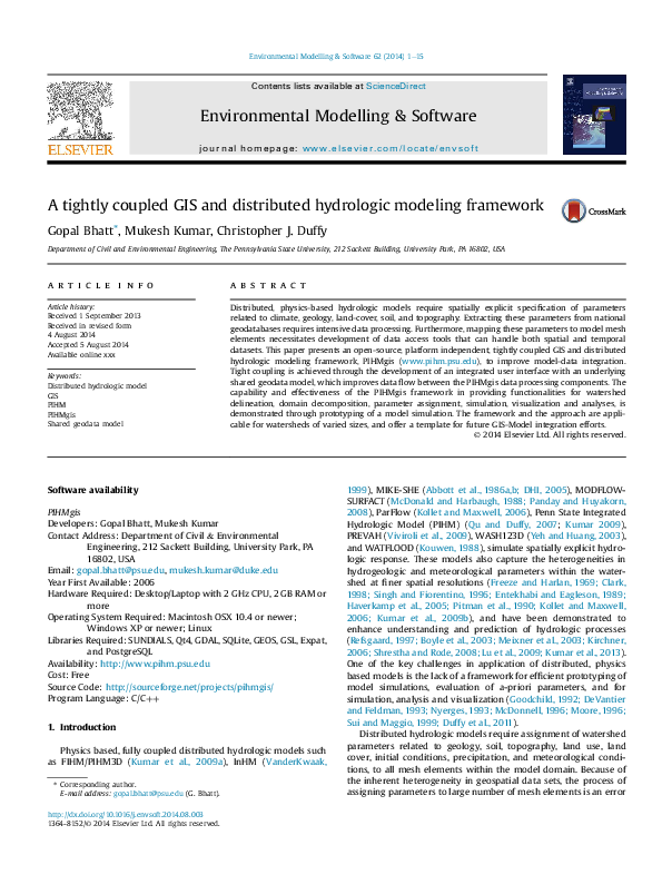 (PDF) A tightly coupled GIS and distributed hydrologic modeling framework | MukEsH KuMaR ...