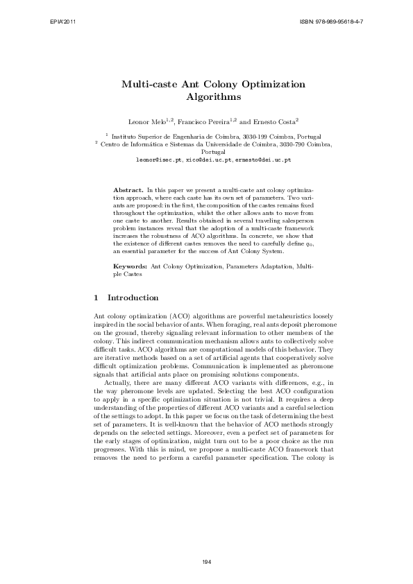 (PDF) Multi-caste Ant Colony Optimization Algorithms