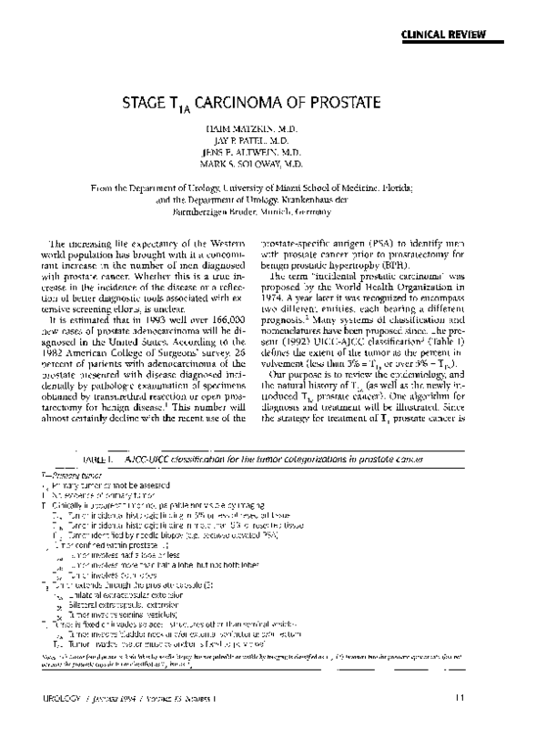 (PDF) Stage T1A carcinoma of prostate