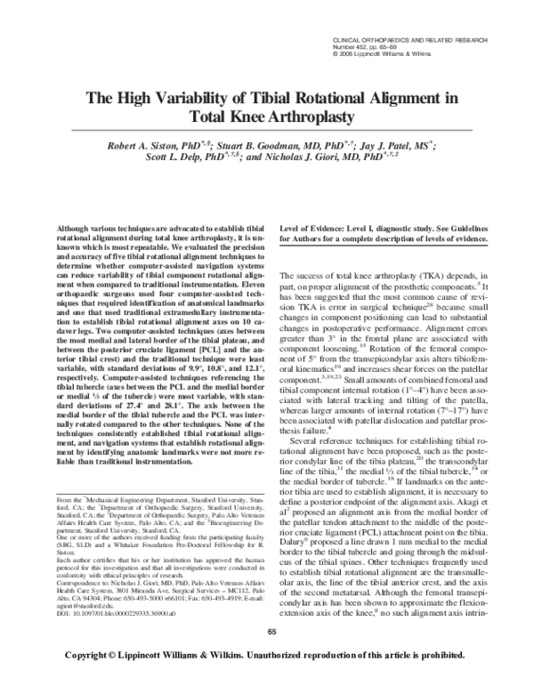 (PDF) The High Variability of Tibial Rotational Alignment in Total Knee ...