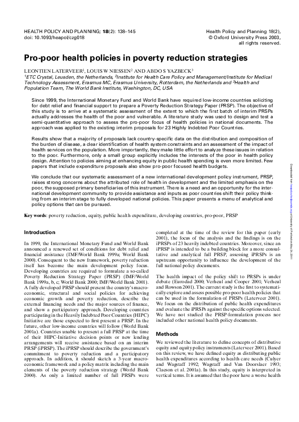 (PDF) Pro-poor health policies in poverty reduction strategies