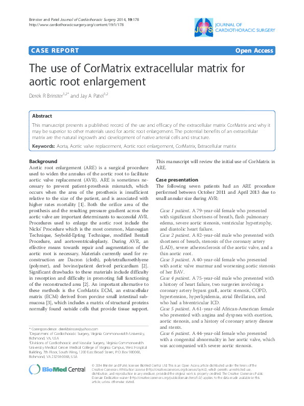 (PDF) The use of CorMatrix extracellular matrix for aortic root enlargement