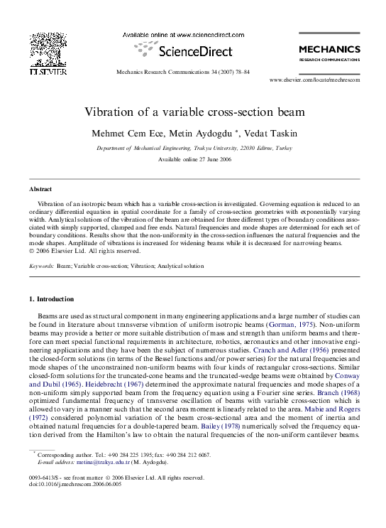 Pdf Vibration Of A Variable Cross Section Beam