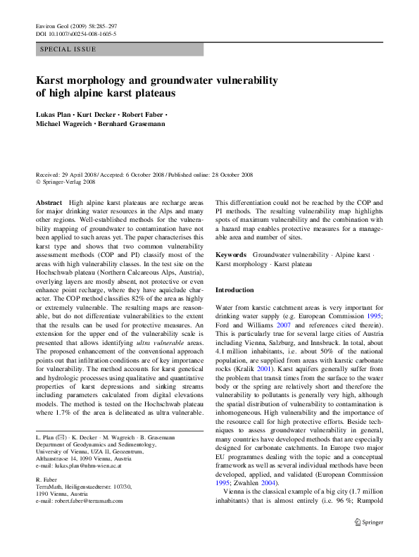 (PDF) Karst morphology and groundwater vulnerability of high alpine karst plateaus