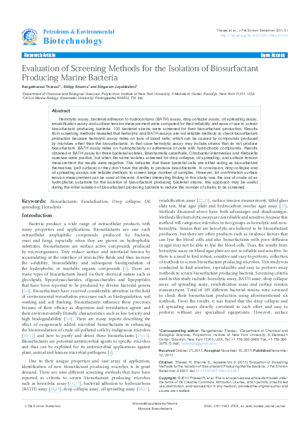 (PDF) Evaluation of Screening Methods for the Isolation of ...