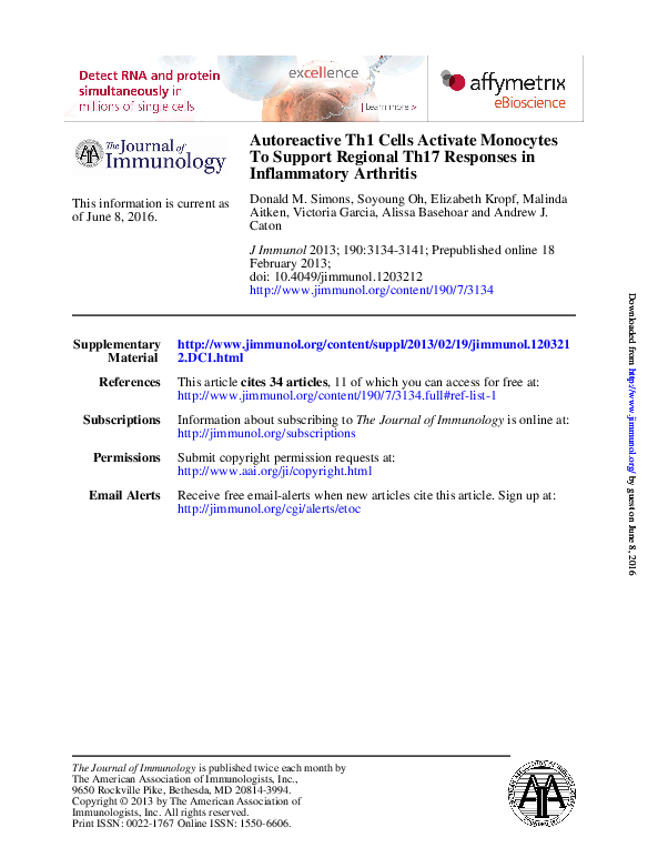 (PDF) Autoreactive Th1 Cells Activate Monocytes To Support Regional ...