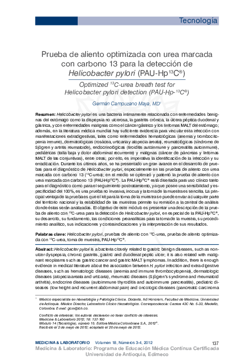 (PDF) Prueba de aliento con urea para la deteccion de Hp