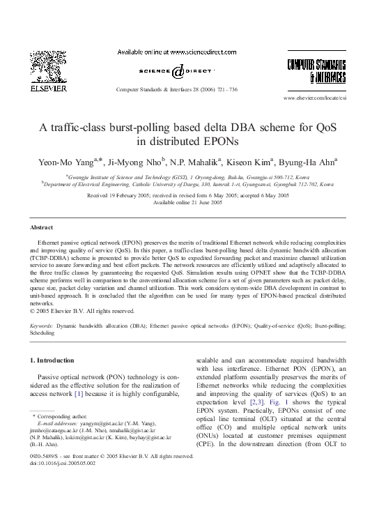 (PDF) A traffic-class burst-polling based delta DBA scheme for QoS in distributed EPONs