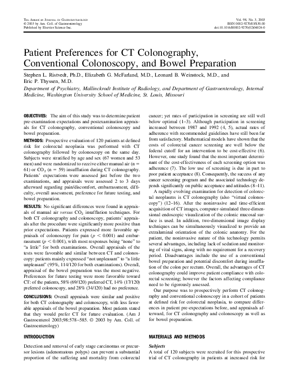 (PDF) Patient preferences for CT colonography, conventional colonoscopy ...