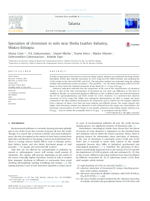 (PDF) Speciation of chromium in soils near Sheba Leather Industry ...