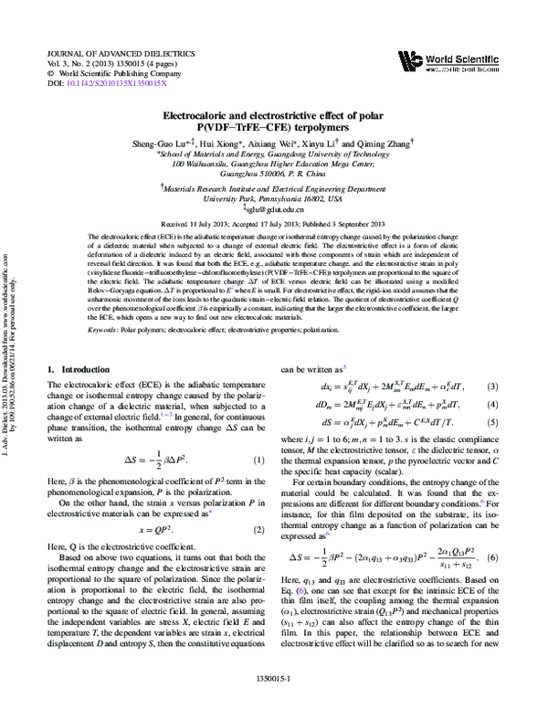 (PDF) Electrocaloric and electrostrictive effect of polar P (VDF–TrFE ...