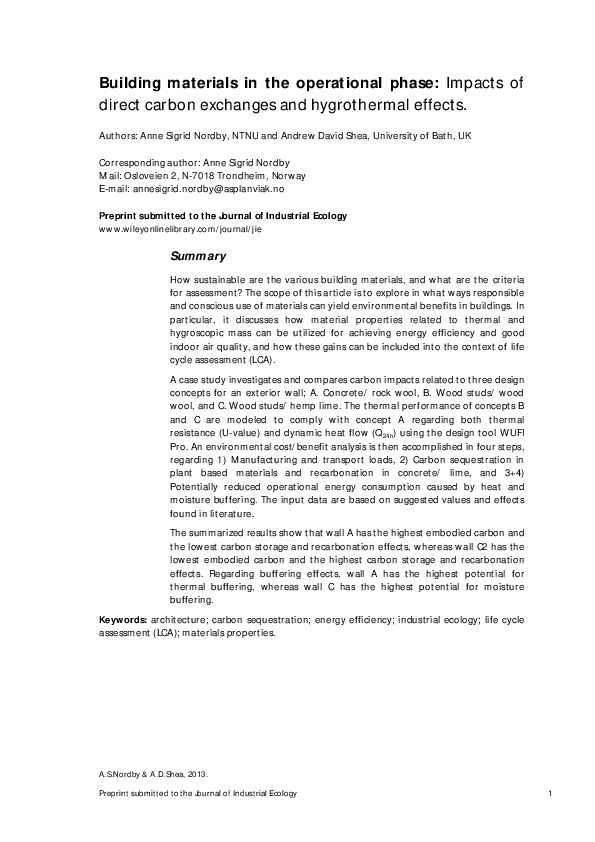 (PDF) Building Materials in the Operational Phase