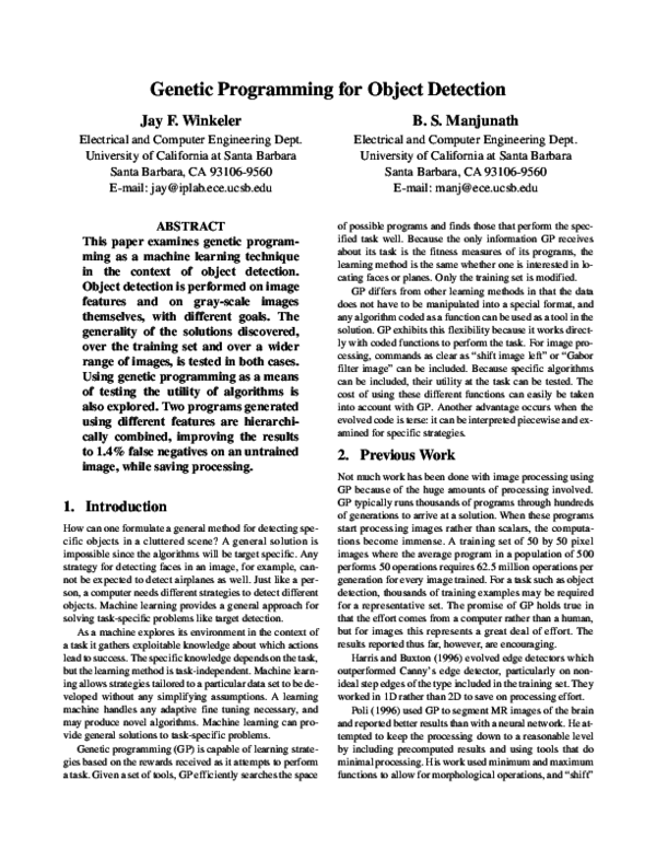 Pdf Genetic Programming For Object Detection