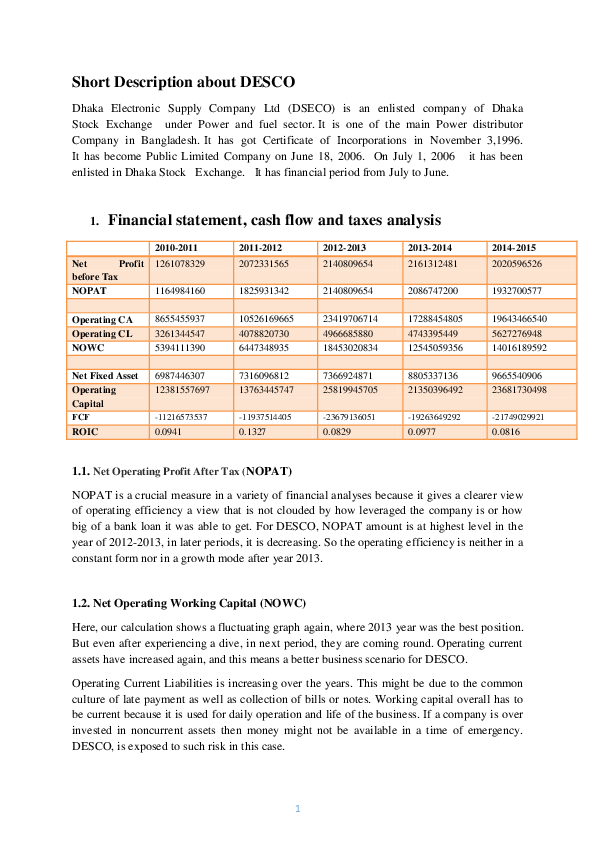 (PDF) Financial Analysis on DESCO