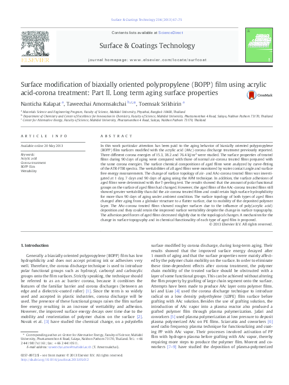 (PDF) Surface modification of biaxially oriented polypropylene (BOPP ...