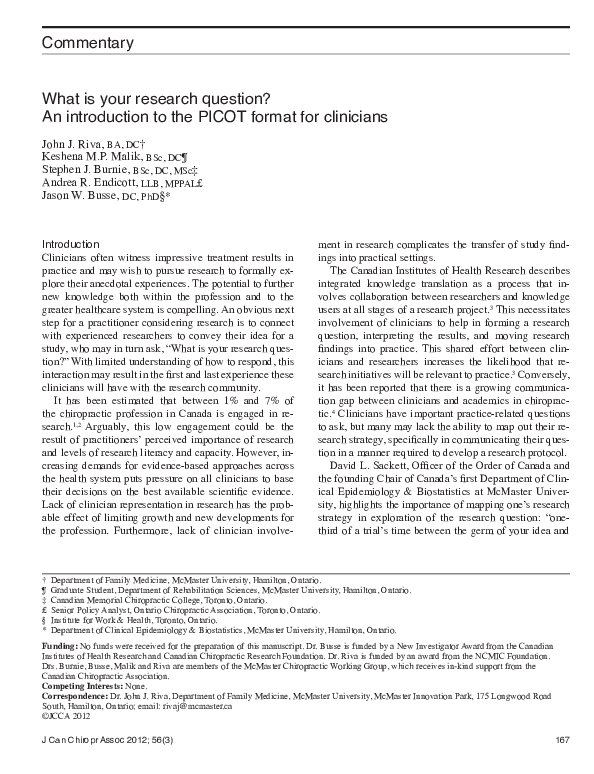 (PDF) What is your research question? An introduction to the PICOT ...