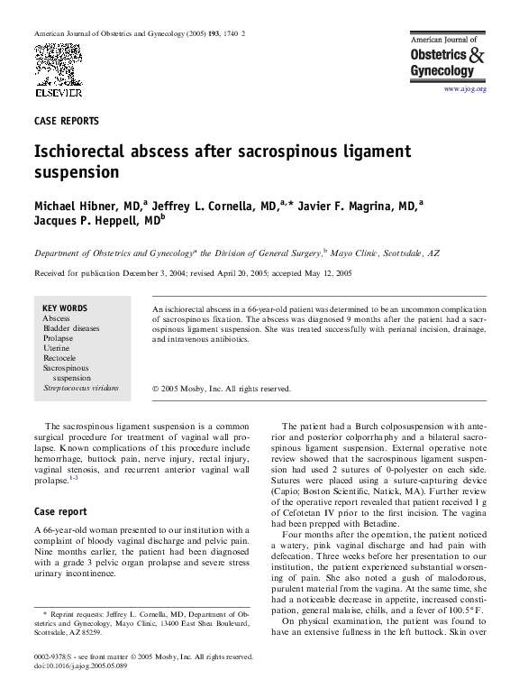 (PDF) Ischiorectal abscess after sacrospinous ligament suspension