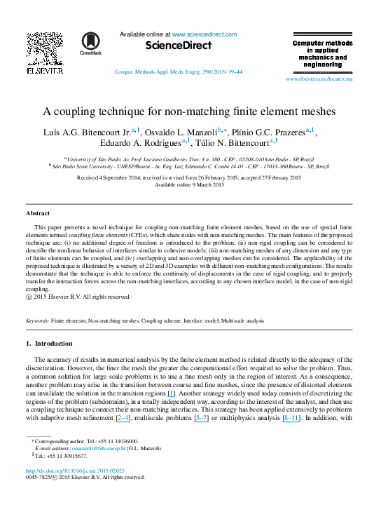 Pdf A Coupling Technique For Non Matching Finite Element Meshes