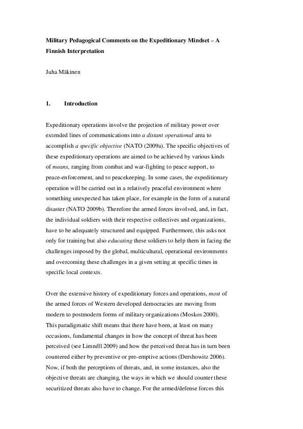 Military Pedagogical Comments on the Expeditionary Mindset – A Finnish ...