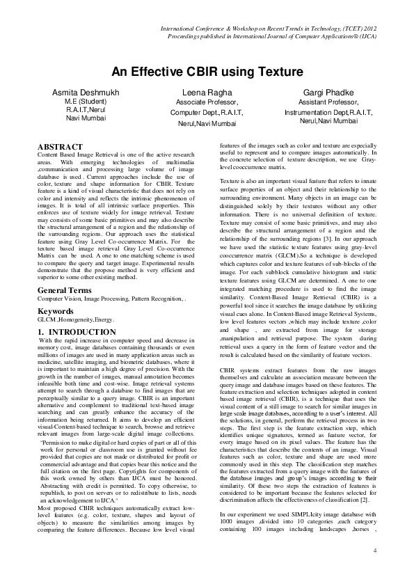 Pdf An Effective Cbir Using Texture