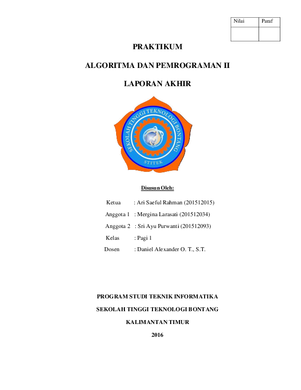 (PDF) Laporan Akhir Algoritma & Pemrograman II