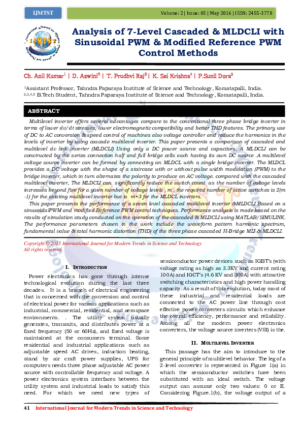 Pdf Analysis Of 7 Level Cascaded And Mldcli With Sinusoidal Pwm And Modified Reference Pwm Control