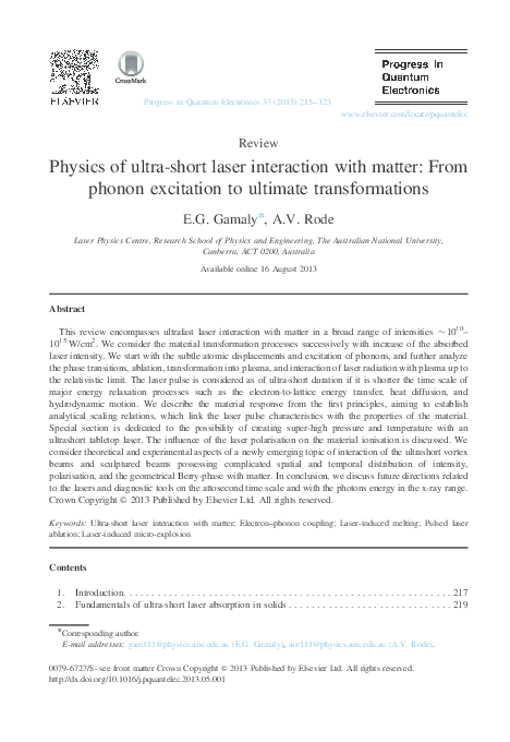 (PDF) Physics of ultra-short laser interaction with matter: From phonon ...