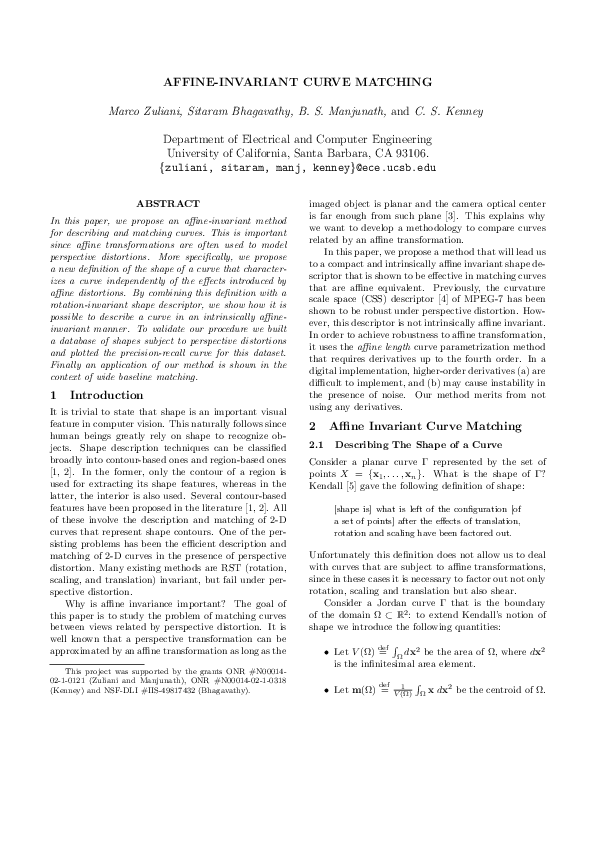 Pdf Affine Invariant Curve Matching
