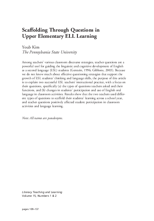 (PDF) Scaffolding Through Questions in Upper Elementary ELL Learning