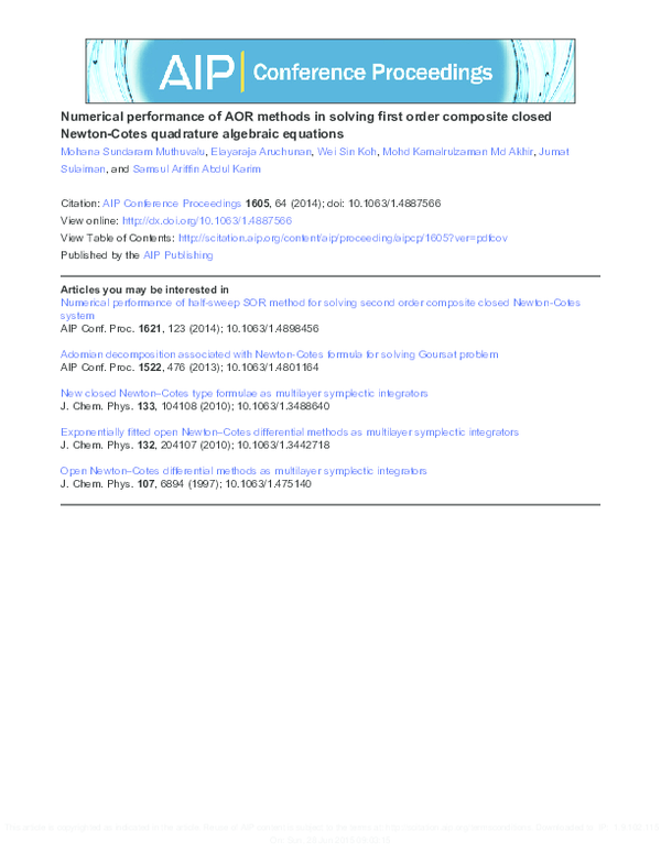 Pdf Numerical Performance Of Aor Methods In Solving First Order Composite Closed Newton Cotes