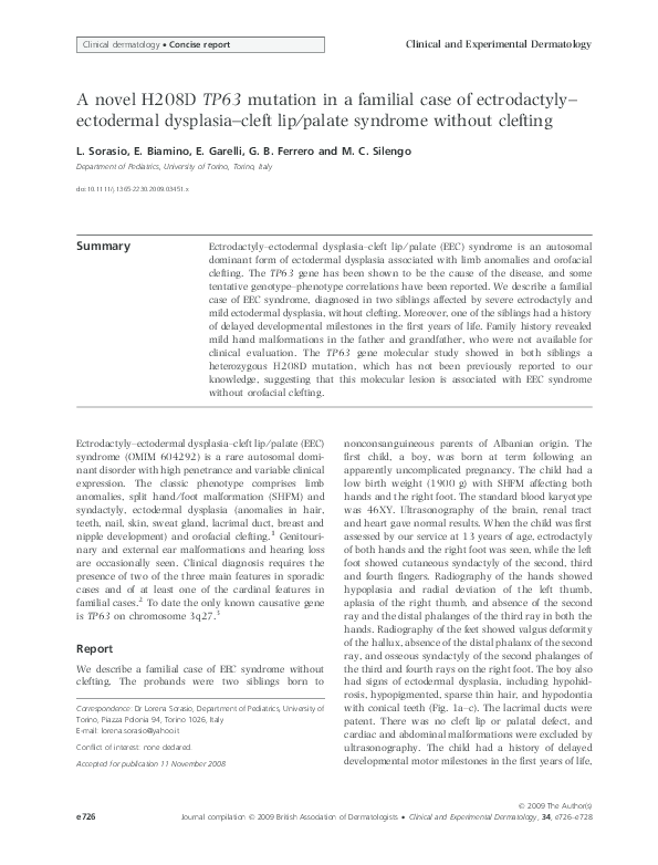 Pdf Ectrodactyly Ectodermal Dysplasia With Cleft Palate A Case Report Ijsrp Journal