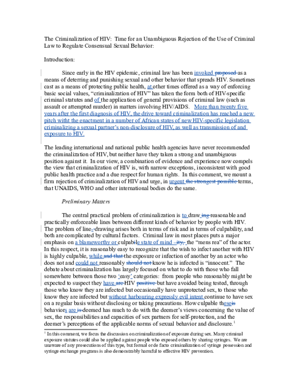 (DOC) The Criminalization of HIV: Time for an Unambiguous Rejection of ...